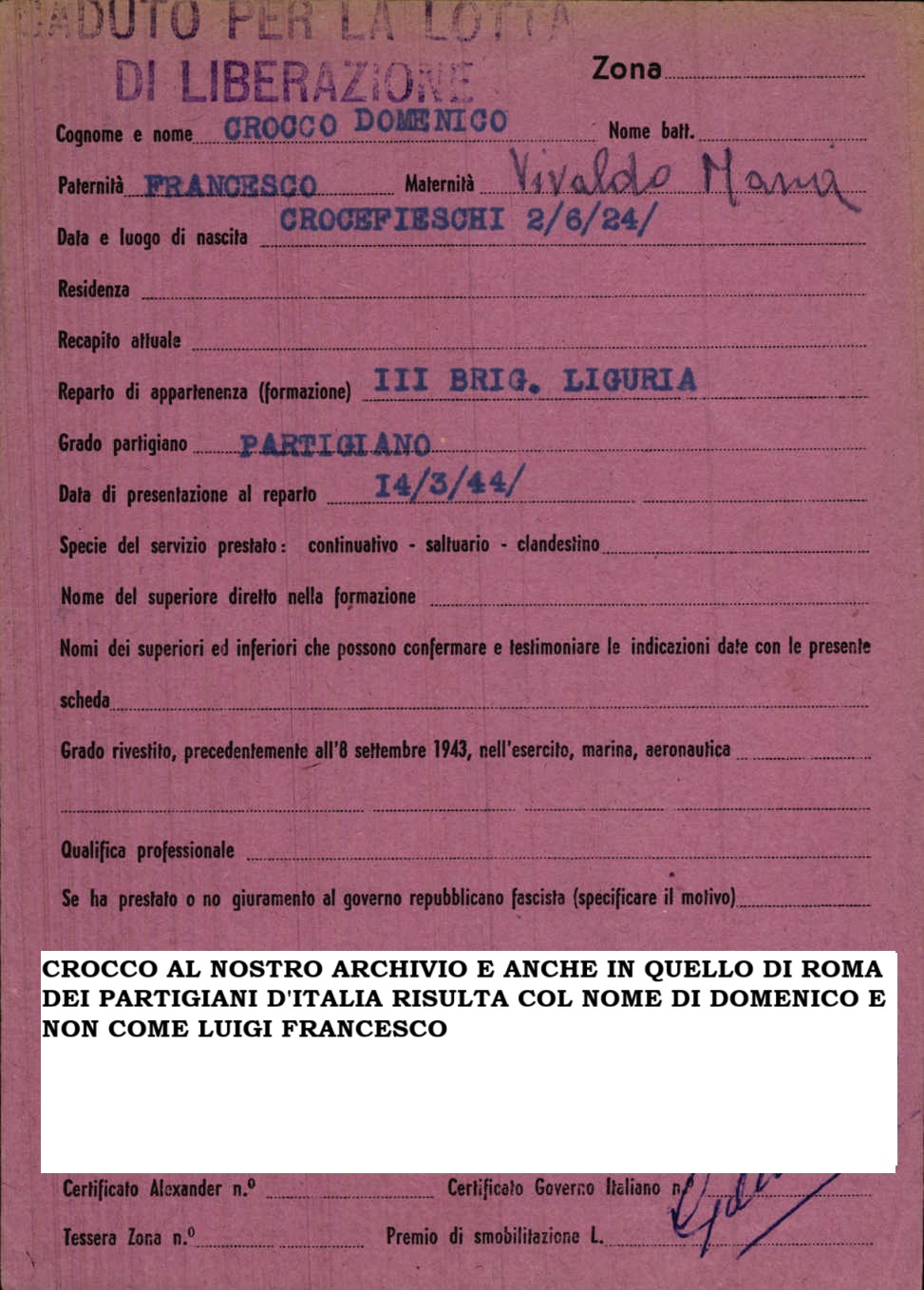 Crocco Luigi Francesco - Benedicta